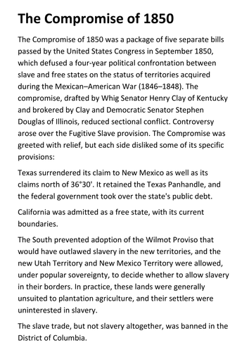 The Compromise of 1850 Handout | Teaching Resources