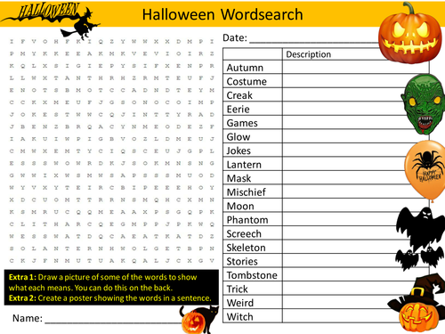Halloween Wordsearch Starter Settler Activity Homework Cover Lesson ...