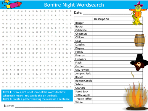 2 x Bonfire Night Wordsearch Fireworks Starter Settler Activity ...