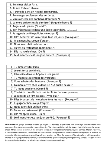 Asking questions in French - speaking | Teaching Resources