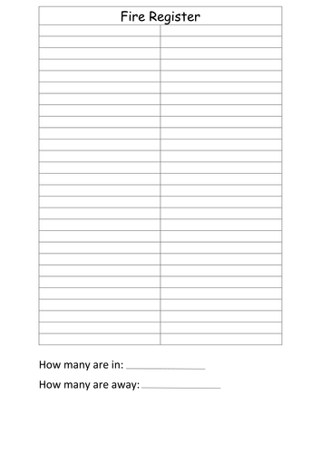 Fire register - Template | Teaching Resources