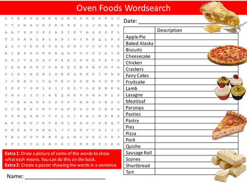 Oven Foods Wordsearch Food Technology Starter Settler Activity Homework ...
