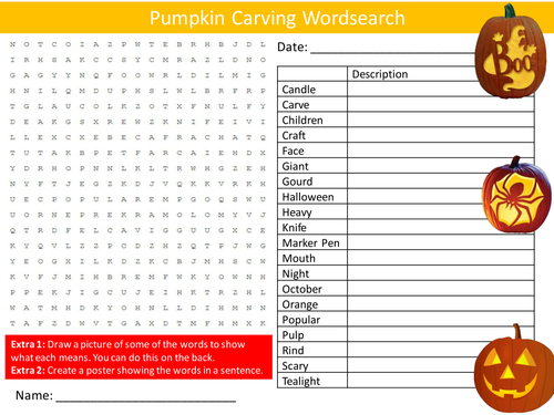 Halloween Pumpkin Carving Wordsearch Starter Settler Activity Homework ...