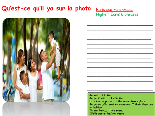 SPEAKING TASK: QU'EST-CE QU'IL YA SUR LA PHOTO | Teaching Resources