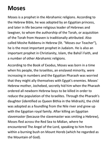 Moses Handout | Teaching Resources