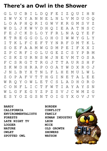 There's an Owl in the Shower Word Search | Teaching Resources
