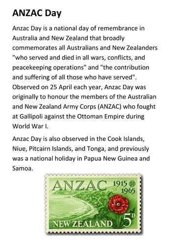 ANZAC Day Handout | Teaching Resources