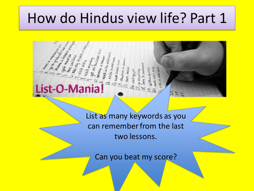 KS3 RE/RS lesson on Hinduism - Hindu life | Teaching Resources