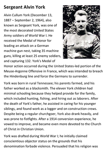 Alvin York Handout | Teaching Resources