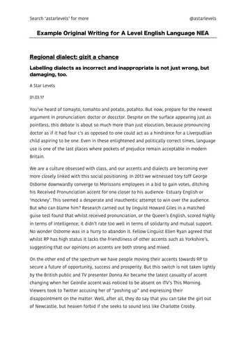 A Level English Language NEA A* Example Original Writing with ... A Level English Language NEA A* Example Original Writing with ...