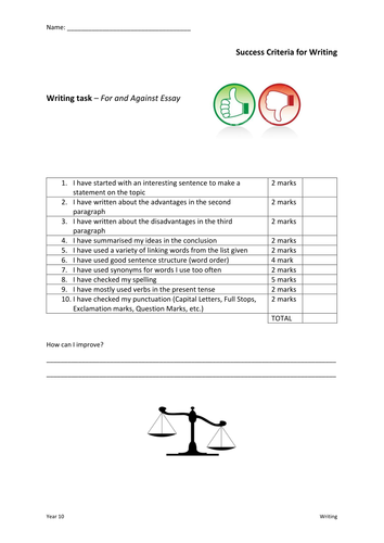 Success Criteria for Writing an Argumentative and an Opinion Essay ...