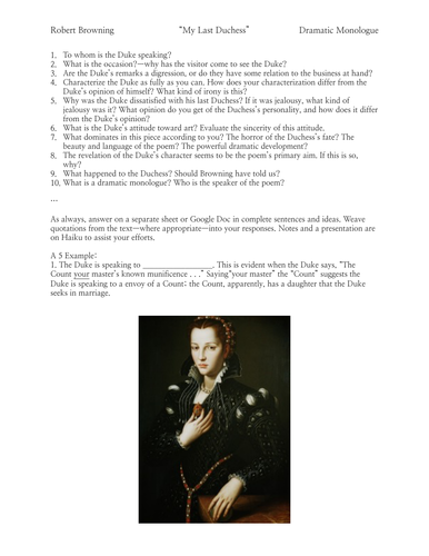 "My Last Duchess" Questions | Teaching Resources
