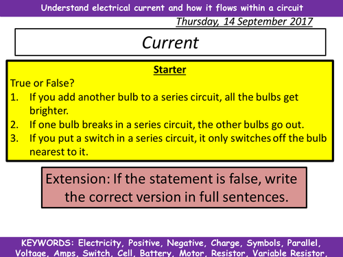 KS3 lesson on current - new gcse | Teaching Resources