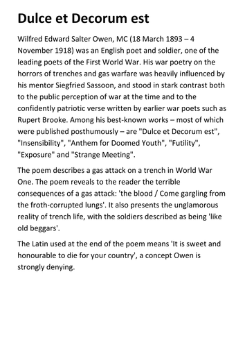 Dulce et Decorum est Handout | Teaching Resources