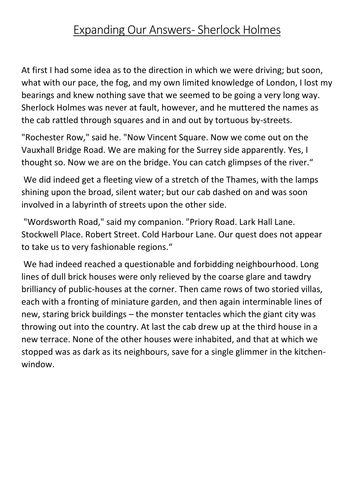 Expanding comprehension answers - Sherlock Holmes | Teaching Resources