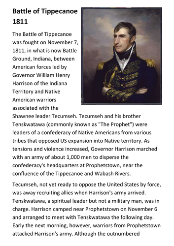 Battle of Tippecanoe 1811 Handout | Teaching Resources