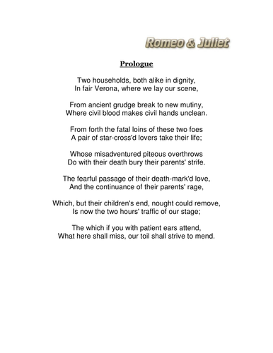 Prologue Of Romeo And Juliet Explained