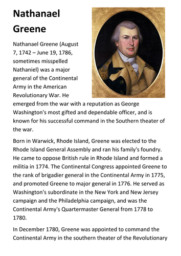 Nathanael Greene Handout | Teaching Resources