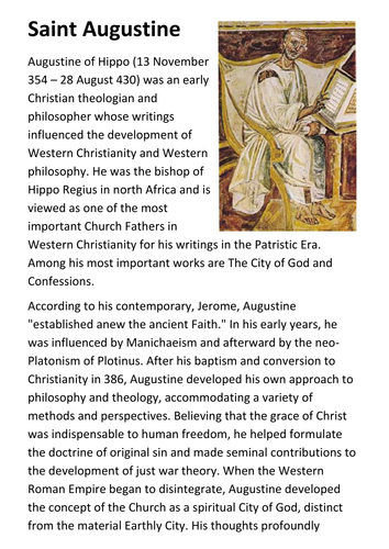 Saint Augustine Handout | Teaching Resources