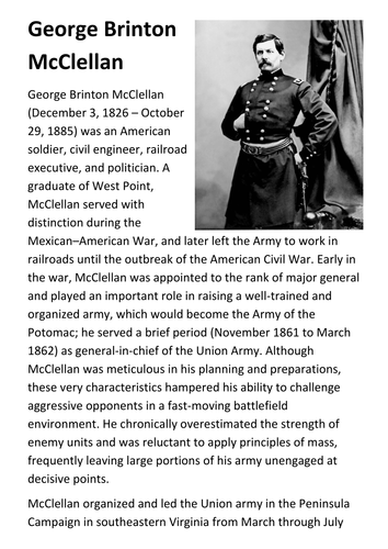 George Brinton McClellan Handout | Teaching Resources
