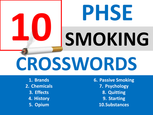 10 Smoking Crosswords PHSE PSHE Keyword Starters Homework Cover ...