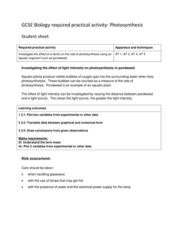 New 9-1 GCSE Biology B8 Photosynthesis Required Practical | Teaching ...