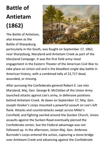 Battle of Antietam Handout | Teaching Resources