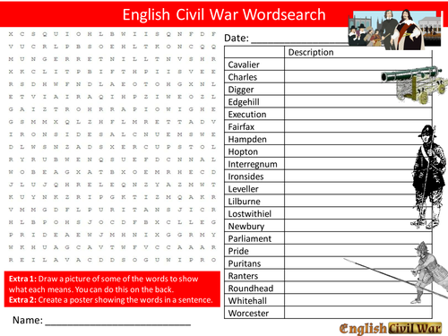 The English Civil War Wordsearch History Starter Settler Activity ...