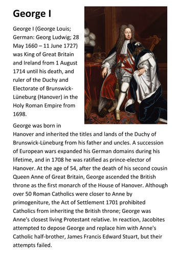 George I Handout | Teaching Resources
