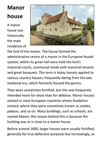The Manor House Handout | Teaching Resources