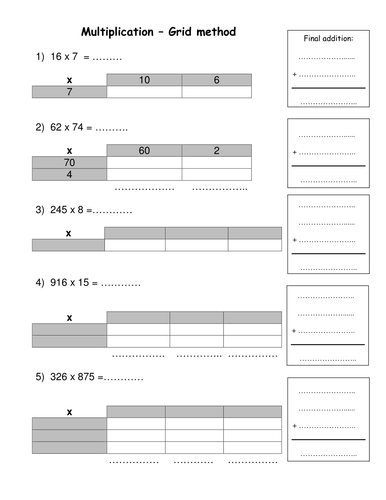 Multiplication - Grid Method - Starter | Teaching Resources