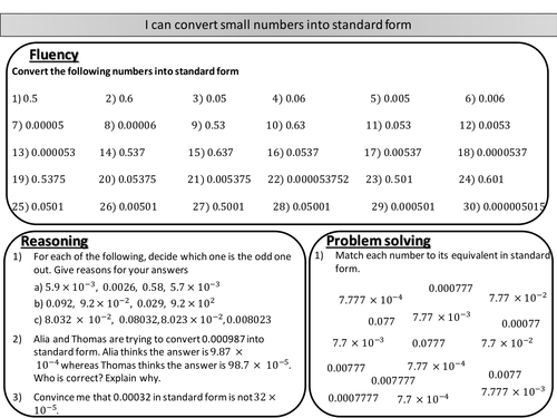 Converting decimals into standard form - mastery worksheet by joybooth ...