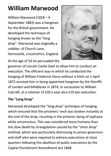 William Marwood - English Executioner Handout | Teaching Resources