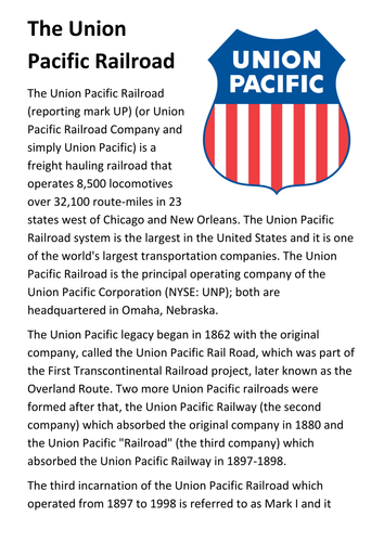 The Union Pacific Railroad Handout | Teaching Resources