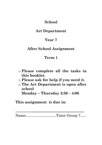 Year 7 Art Homework Assignment | Teaching Resources