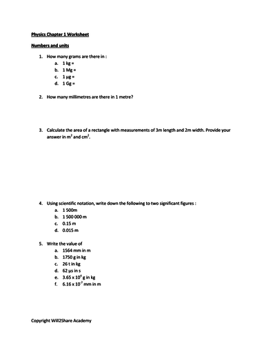 Unit Conversion Between Prefixes Worksheets and Answers | Teaching ...