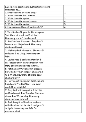 Addition and Subtraction word problem - KS1 | Teaching Resources