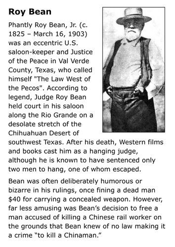 Judge Roy Bean Handout | Teaching Resources