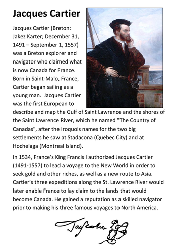 Jacques Cartier Handout | Teaching Resources