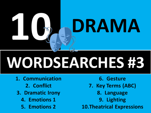 10 x Drama Wordsearches #3 Starter Activities GCSE KS3 Keyword Cover ...