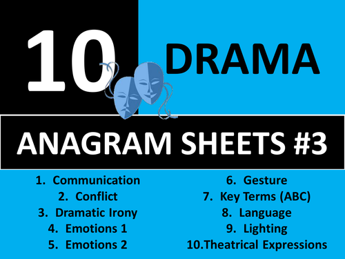 10 x Drama Anagram Sheets #3 Starter Activities GCSE KS3 Keyword Cover ...