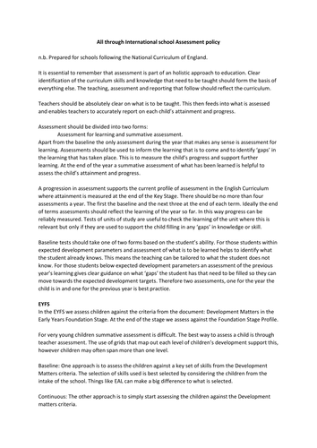 All through International School Assessment Policy | Teaching Resources