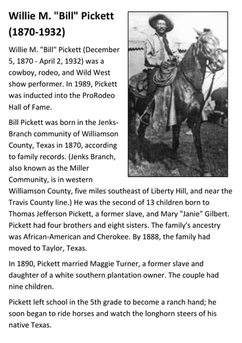 Bill Pickett Handout | Teaching Resources