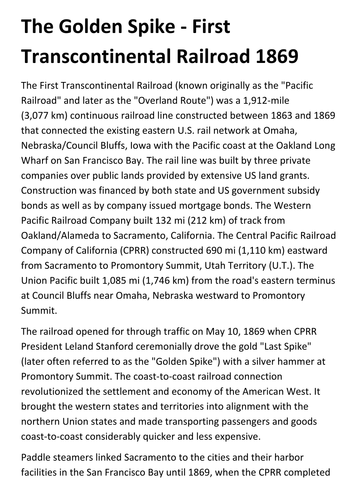 The Golden Spike - First Transcontinental Railroad 1869 Handout ...