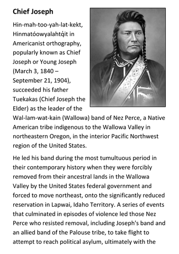 Chief Joseph Handout | Teaching Resources