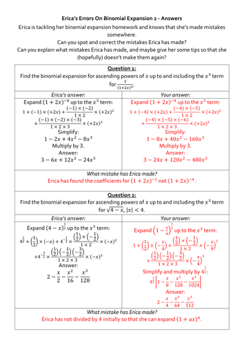Erica's Errors On Binomial Expansion 2 | Teaching Resources Erica's Errors On Binomial Expansion 2 | Teaching Resources
