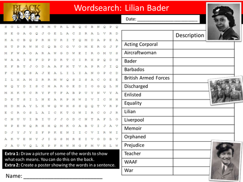 Lilian Bader Wordsearch Keyword Starter Settler Activity Cover Lesson ...