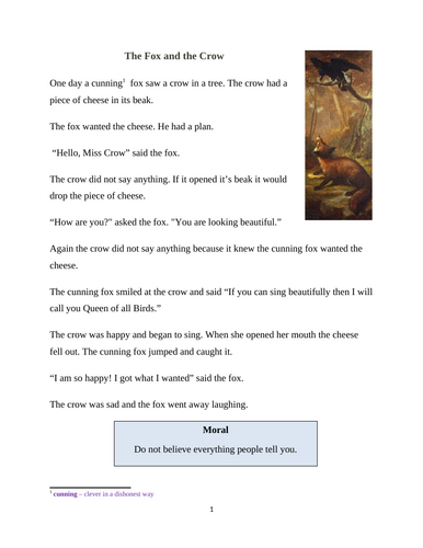 Aesop's Fables: The Fox and the Crow | Teaching Resources