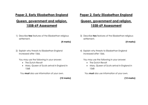 Edexcel 1-9 GCSE Elizabeth I Key Topic 1: Queen, government and ... Edexcel 1-9 GCSE Elizabeth I Key Topic 1: Queen, government and ...