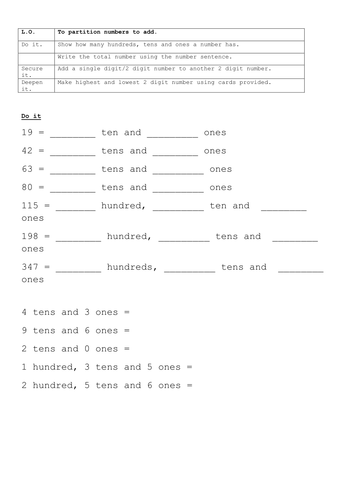 Partitioning Numbers Worksheet | Teaching Resources